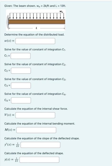 Solved Given: The beam shown. w0=2k/ft and L=13ft. Determine | Chegg.com