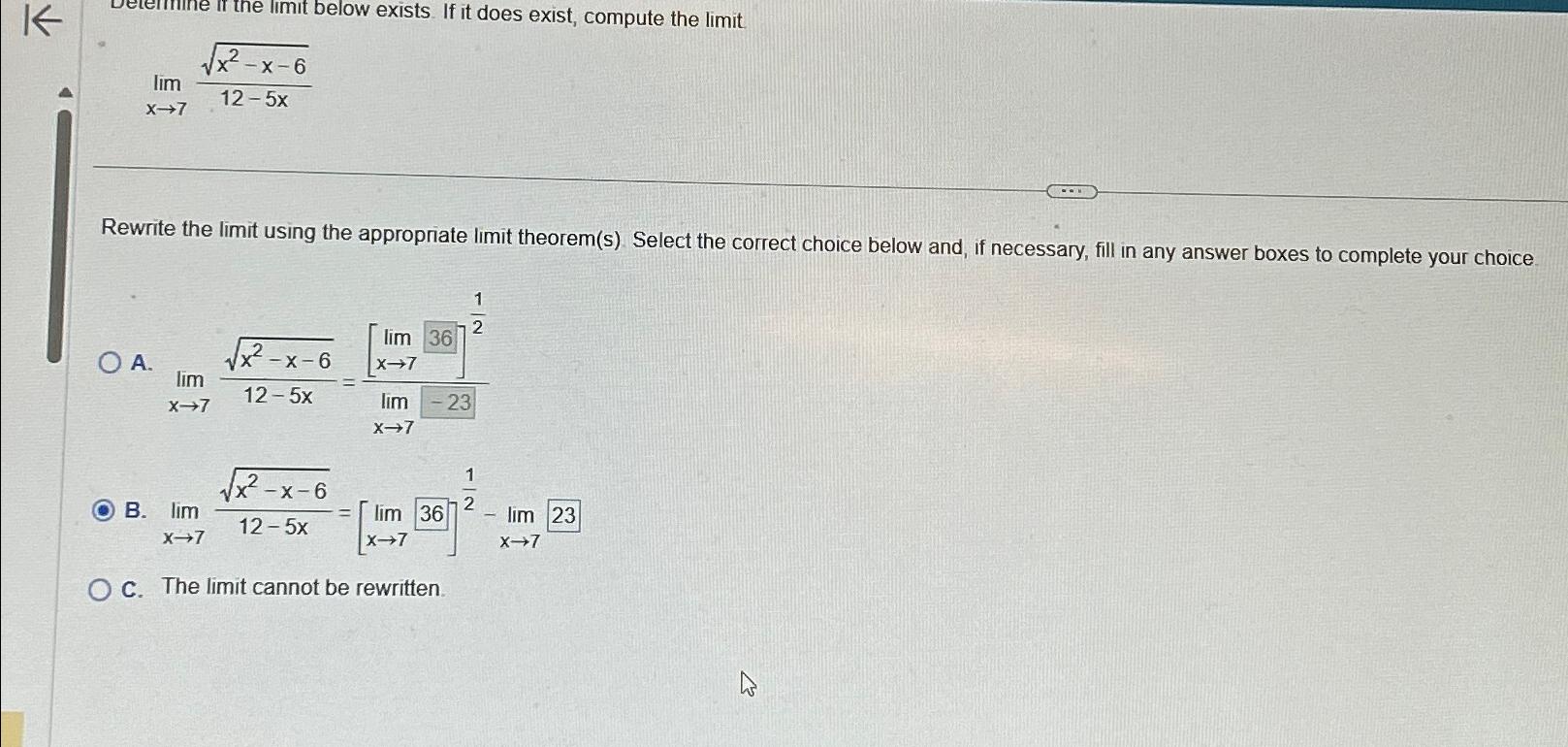 Solved Rewrite the limit using the appropriate limit | Chegg.com