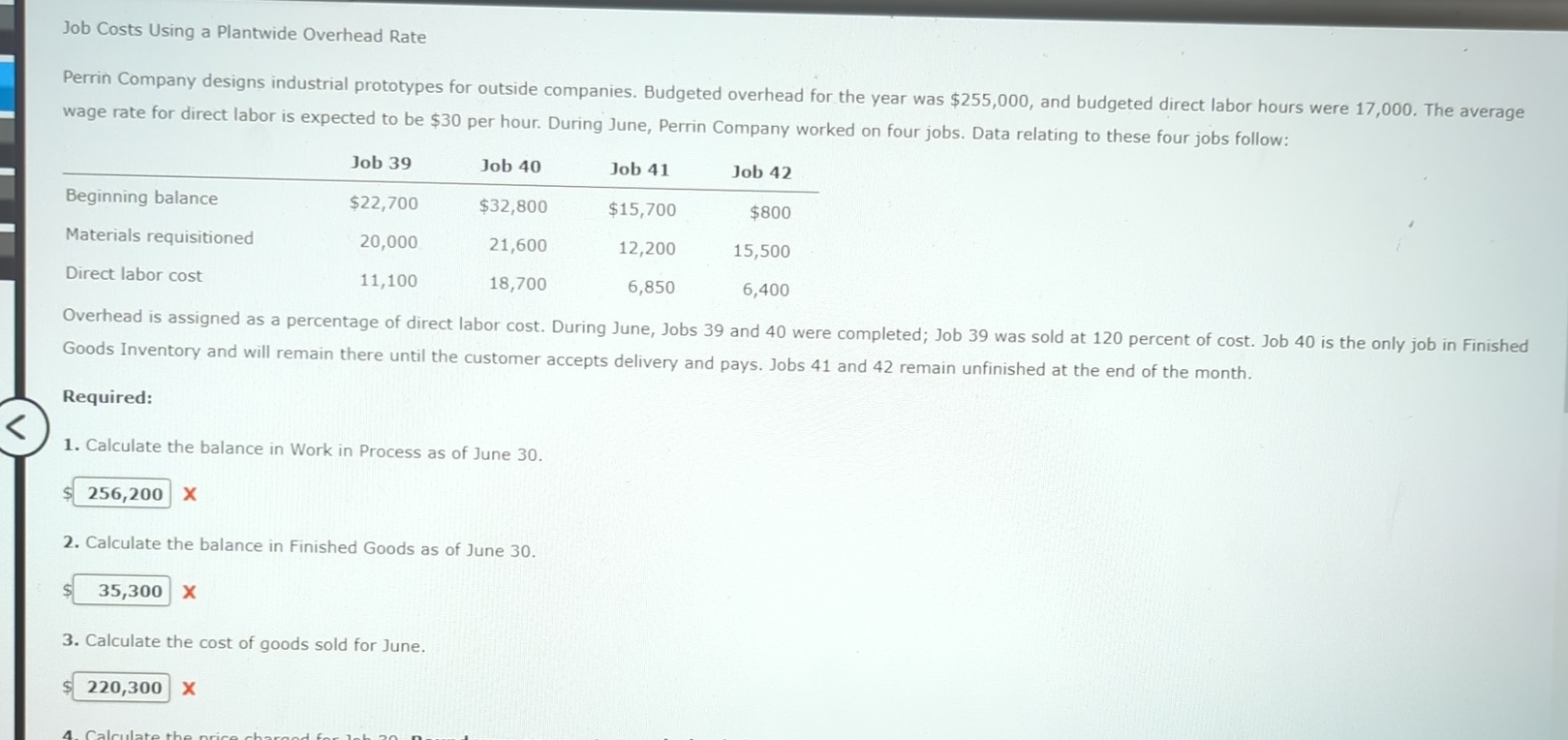Solved Job Costs Using a Plantwide Overhead RatePerrin | Chegg.com