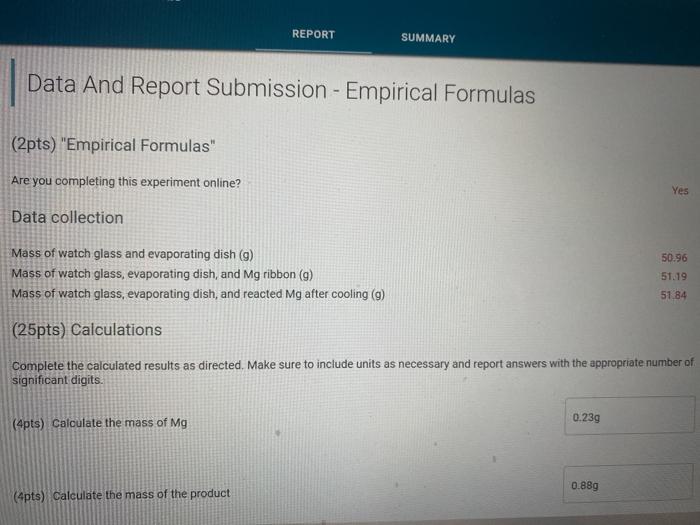 Solved REPORT SUMMARY Data And Report Submission - Empirical | Chegg.com