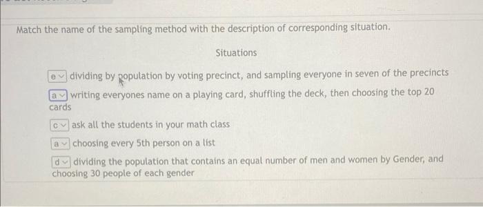 Match the name of the sampling method with the | Chegg.com