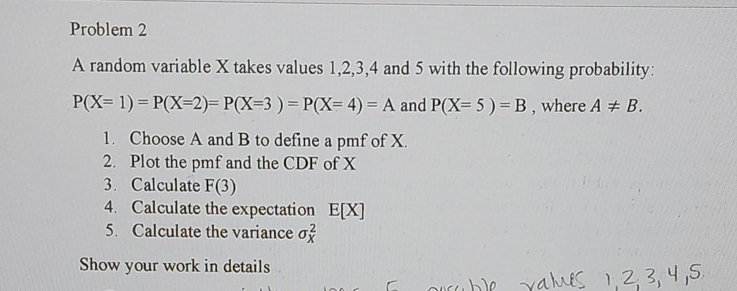Solved Problem 2 A random variable X takes values 1,2,3,4 | Chegg.com