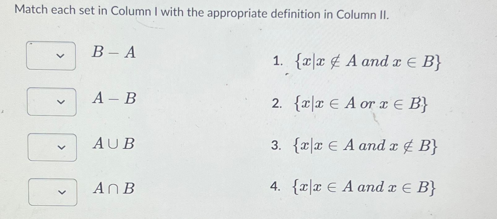 Solved Match each set in Column I with the appropriate | Chegg.com