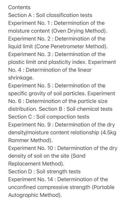 Solved Contents Section A : Soil classification tests | Chegg.com