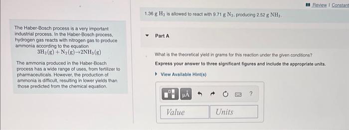 Solved The Haber-Bosch process is a very important | Chegg.com