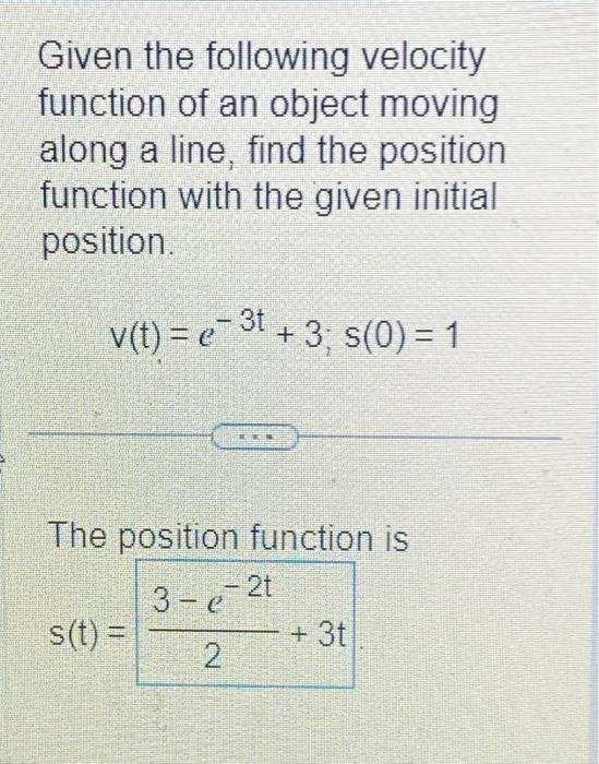 Solved Given The Following Velocity Function Of An Object