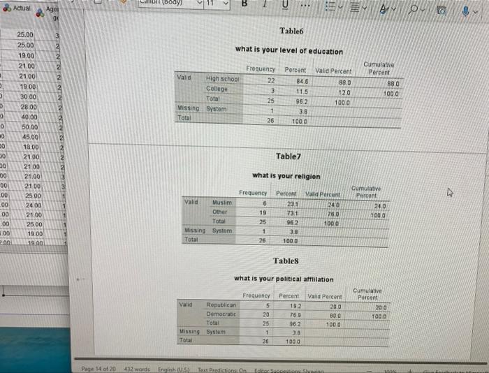 What is your race Table2 what is youre gender? Table3 | Chegg.com