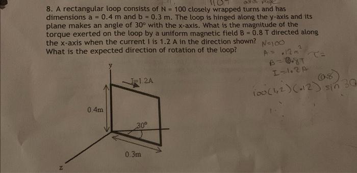 Solved 8. A rectangular loop consists of N = 100 closely | Chegg.com