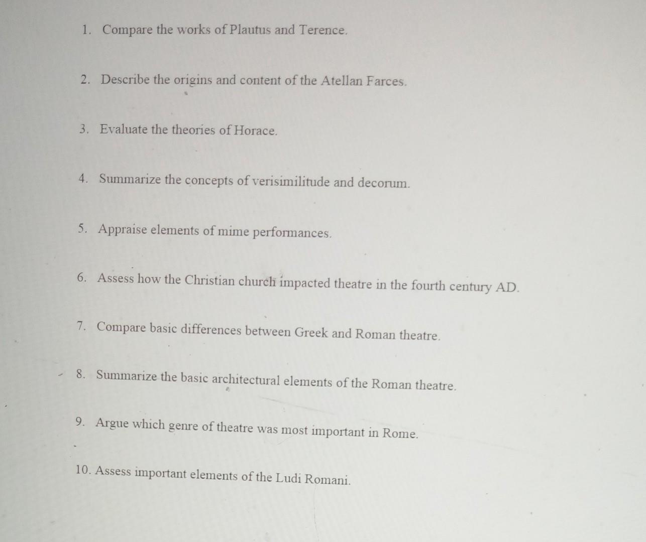 Solved 1. Compare the works of Plautus and Terence. 2. | Chegg.com