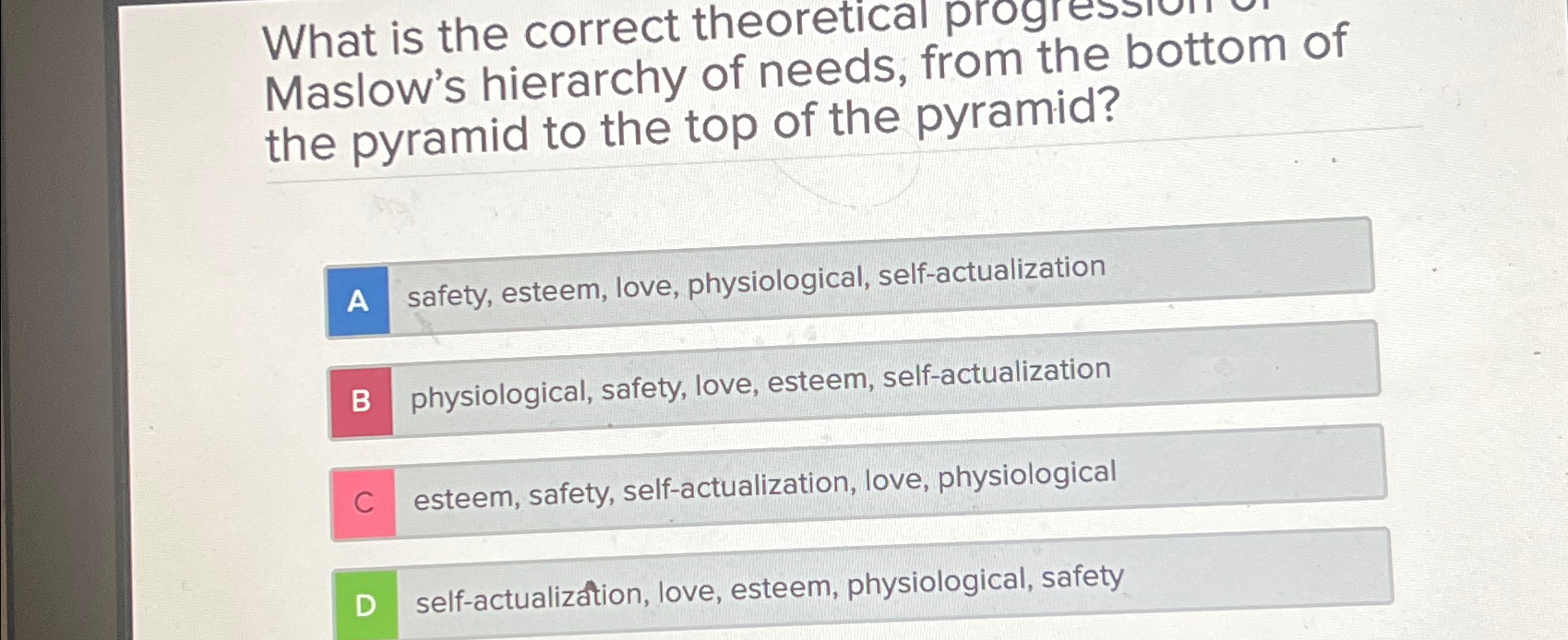 Solved What is the correct theoretical Maslow's hierarchy of | Chegg.com