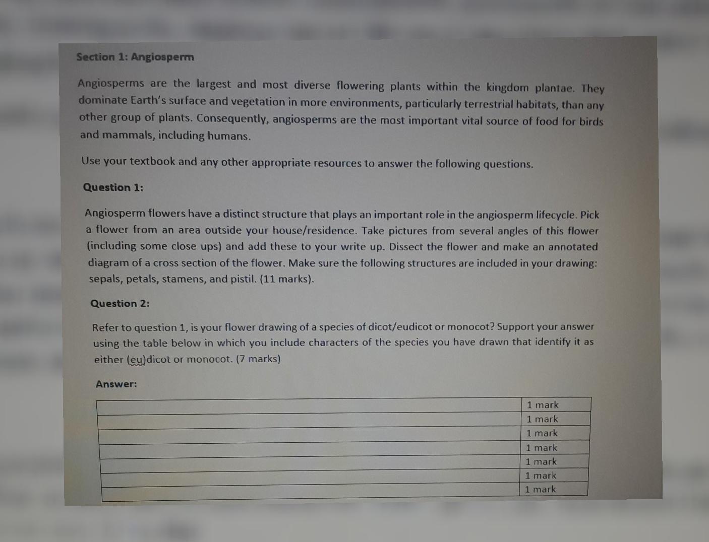 Solved Section 1: Angiosperm Angiosperms are the largest and | Chegg.com