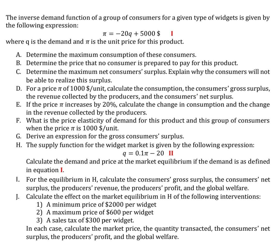 The inverse demand function of a group of consumers | Chegg.com