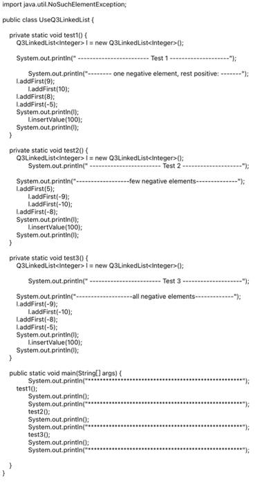 Solved Question 3 Q3LinkedList implements a singly linked | Chegg.com