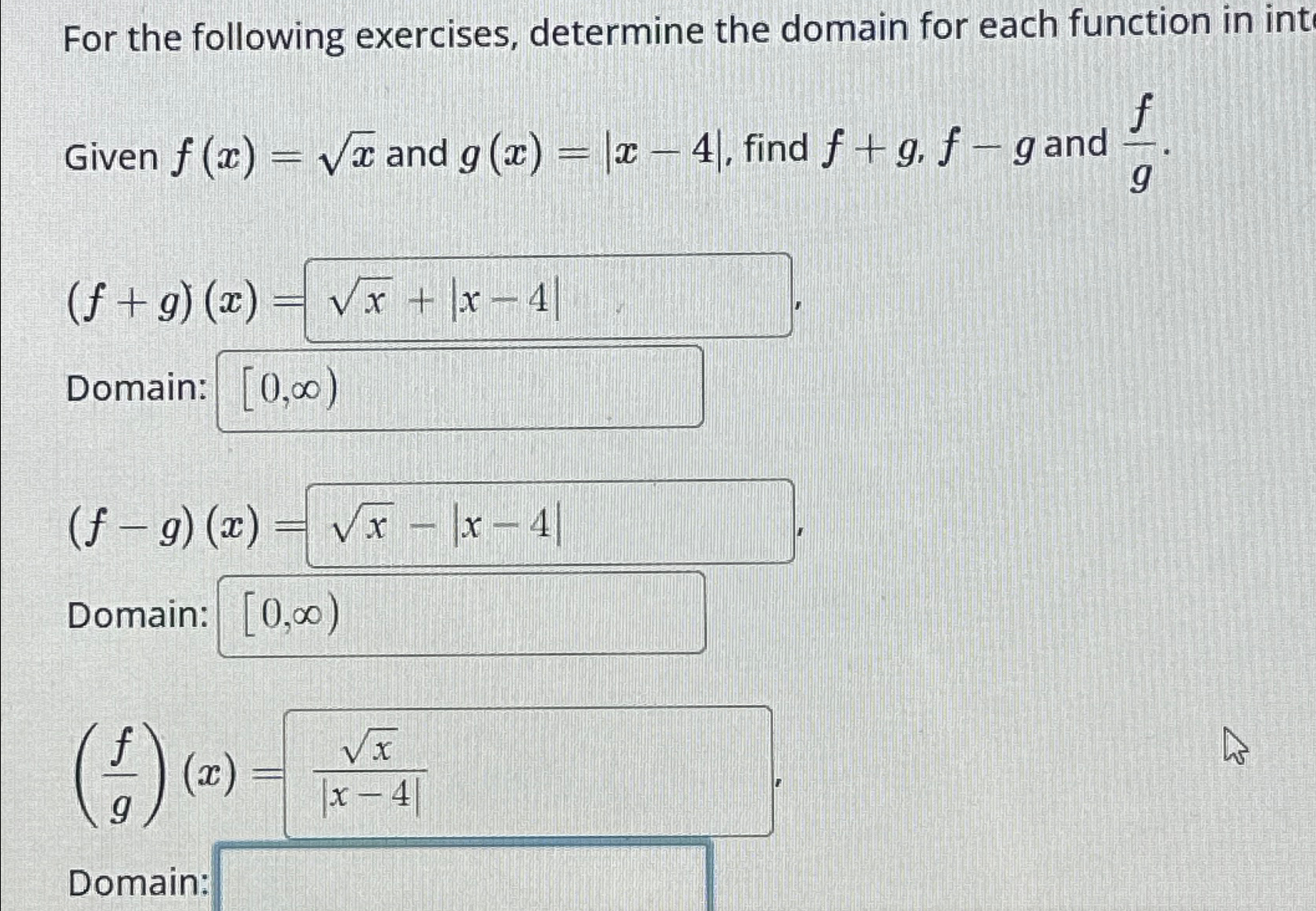 Solved For the following exercises, determine the domain for | Chegg.com