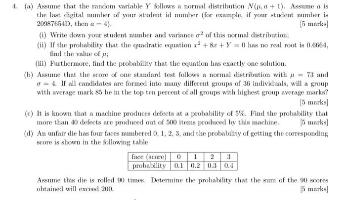 Solved 4 A Assume That The Random Variable Y Follows A 