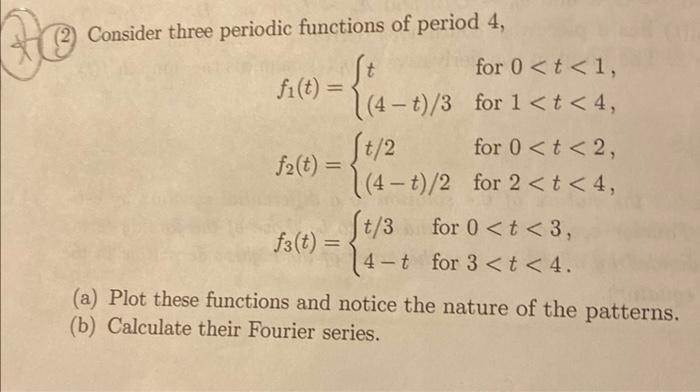 Solved (2) Consider three periodic functions of period 4, | Chegg.com