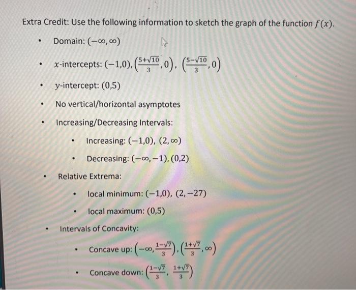 Solved Extra Credit: Use the following information to sketch | Chegg.com