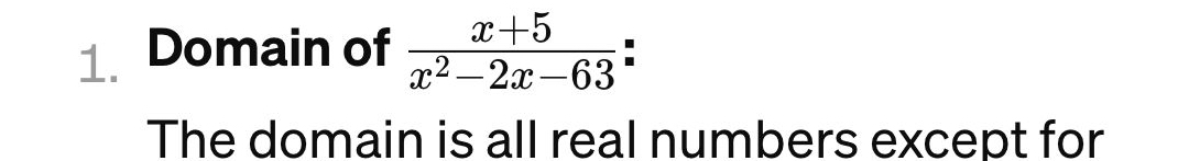 Solved Domain of x+5x2-2x-63 ﻿:The domain is all real | Chegg.com