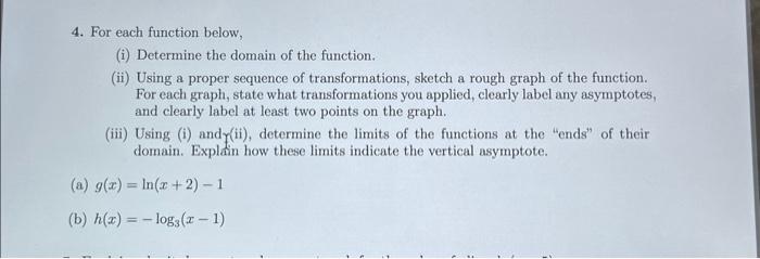 Solved 4. For each function below, (i) Determine the domain | Chegg.com