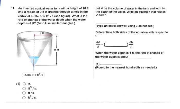 Solved 11. An inverted conical water tank with a height of | Chegg.com