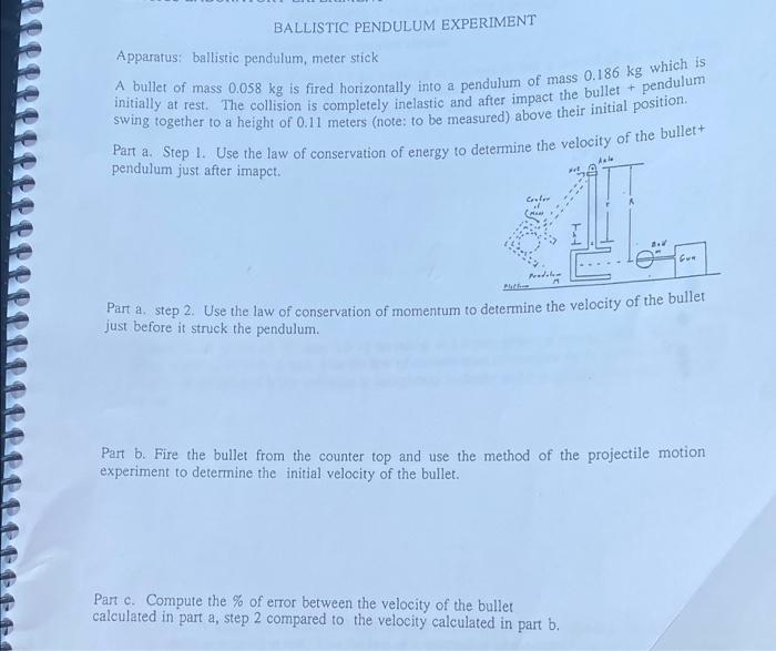 Solved BALLISTIC PENDULUM EXPERIMENT Apparatus: ballistic | Chegg.com
