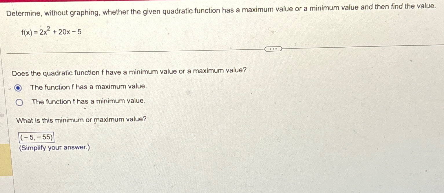 Solved Determine, without graphing, whether the given | Chegg.com