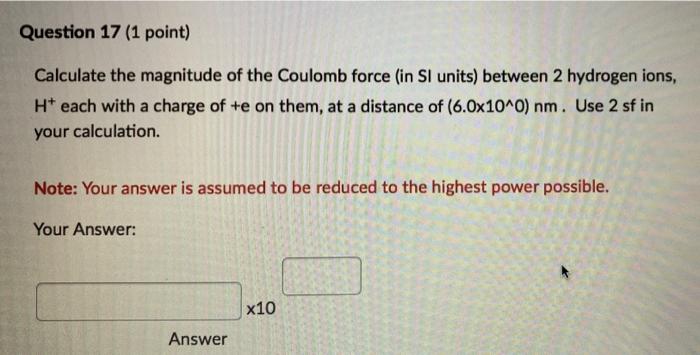 Solved Question 17 (1 point) Calculate the magnitude of the | Chegg.com