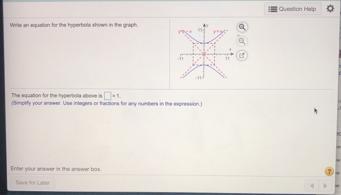 Solved Question Help Write an equation for the hyperbola | Chegg.com