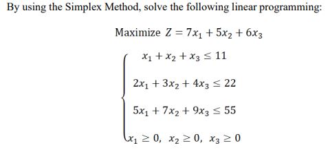 Solved By using the Simplex Method, solve the following | Chegg.com