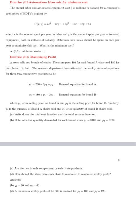 Solved Exercive \# 12: Automation- labor mix for minimum | Chegg.com