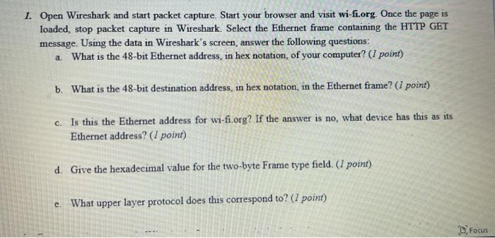 Solved 1. Open Wireshark and start packet capture. Star your | Chegg.com