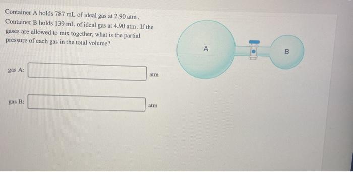 Solved Container A holds 787 mL of ideal gas at 2.90 atm. | Chegg.com