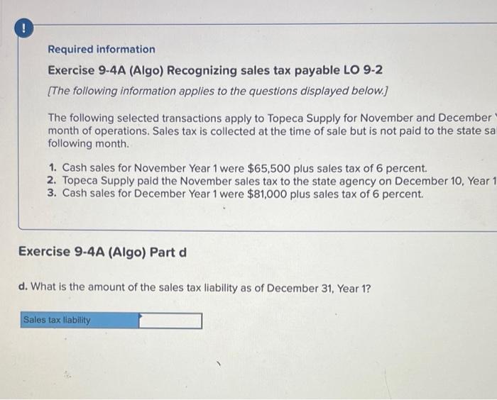 Solved Required information Exercise 9-4A (Algo) Recognizing | Chegg.com