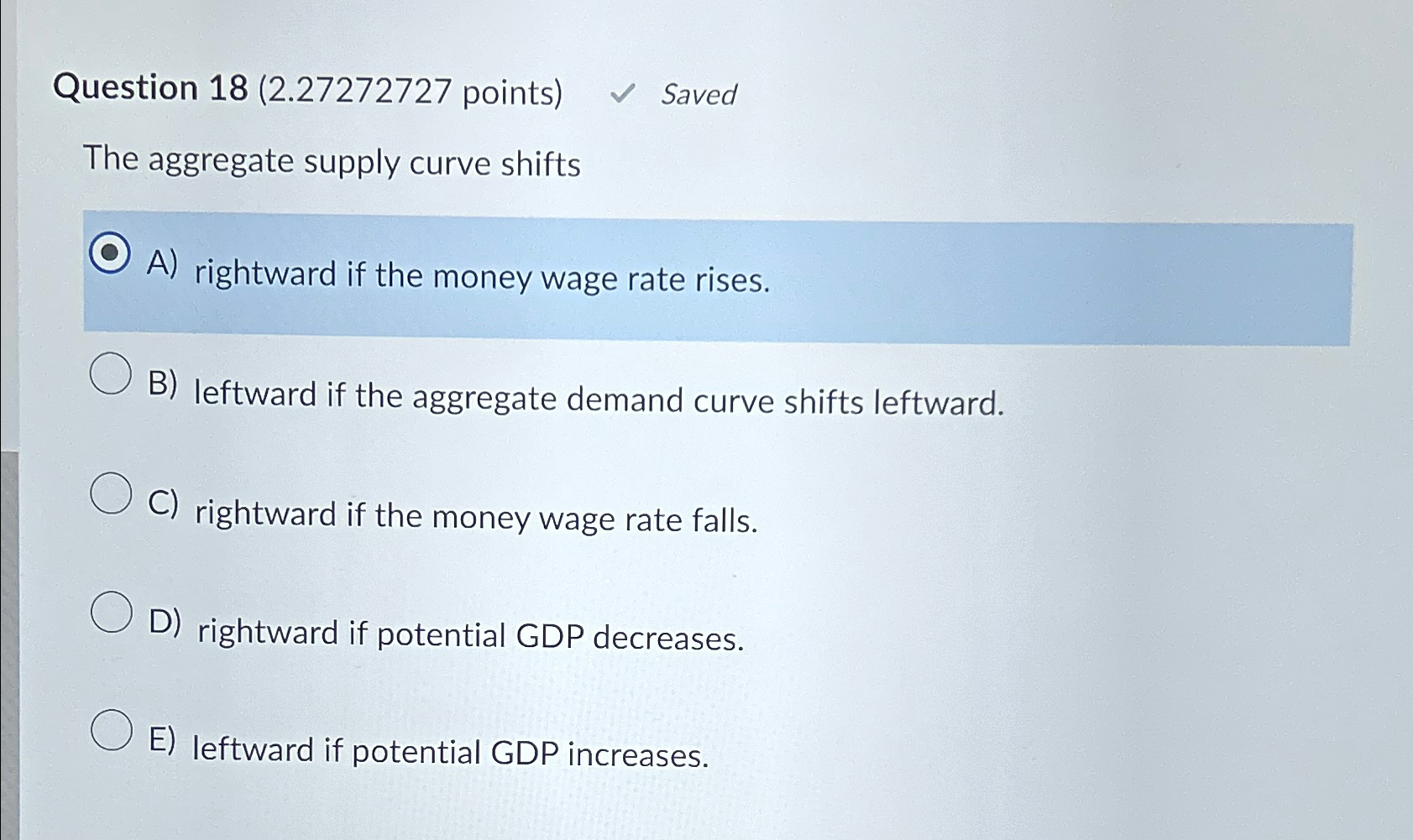 Solved Question 18 (2.27272727 ﻿points) ﻿SavedThe aggregate | Chegg.com
