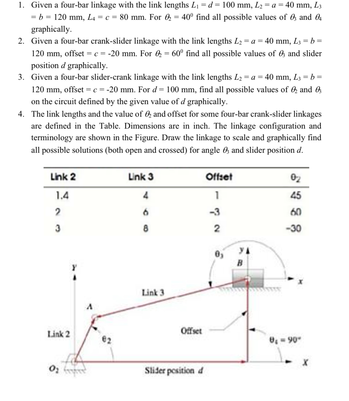 Solved Given a four-bar linkage with the link lengths | Chegg.com