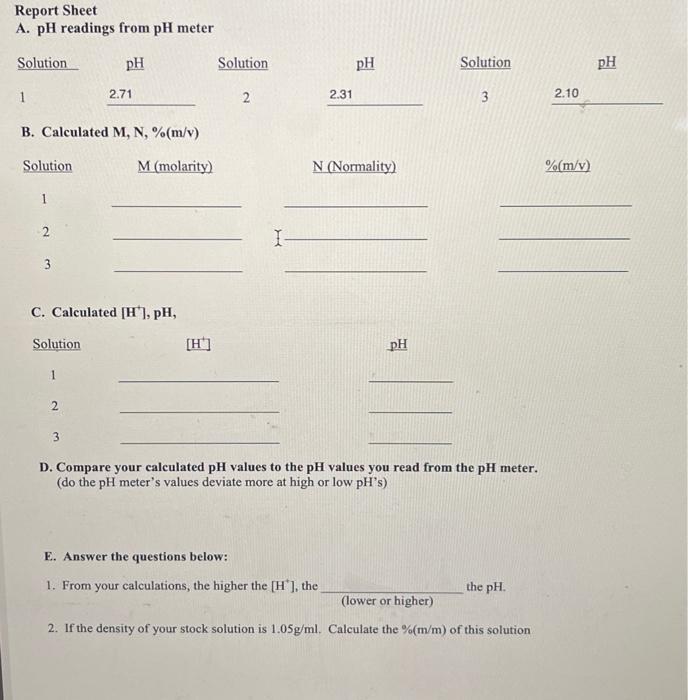 Solved Report Sheet A. pH readings from pH meter Solution 1 | Chegg.com