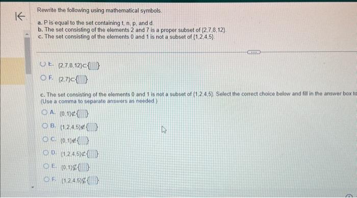 Solved Rewrite the following using mathematical symbols. a. | Chegg.com