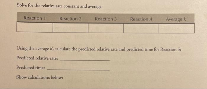 Solved Solve for the relative rate constant and average: | Chegg.com