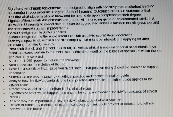 Solved Signature/Benchmark Assignments are designed to align | Chegg.com