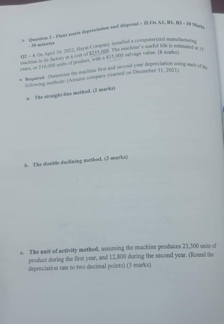 Solved Question 2 - Plant assets depreciation and disposal - | Chegg.com