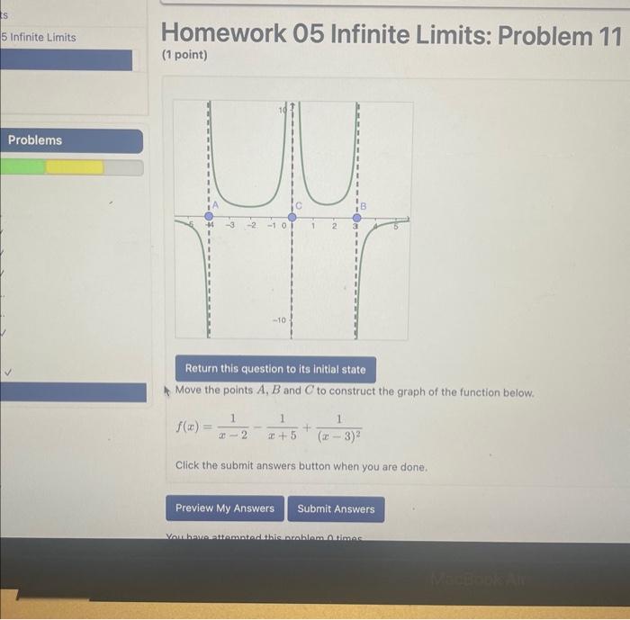 Homework 05 Infinite Limits: Problem 11 (1 point) | Chegg.com