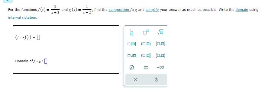Solved For the functions f(x)=2x+3 ﻿and g(x)=1x-2, ﻿find the | Chegg.com