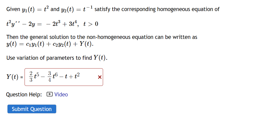 Solved Given y1(t)=t2 ﻿and y2(t)=t-1 ﻿satisfy the | Chegg.com