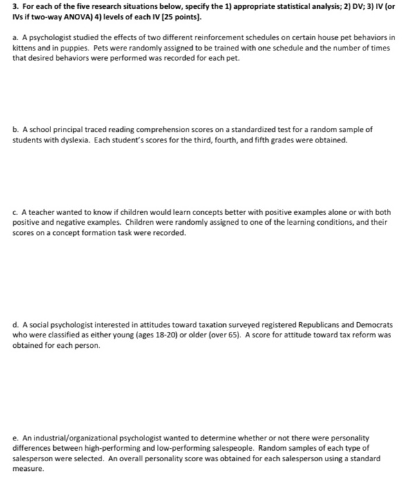 Solved 3. For each of the five research situations below, | Chegg.com