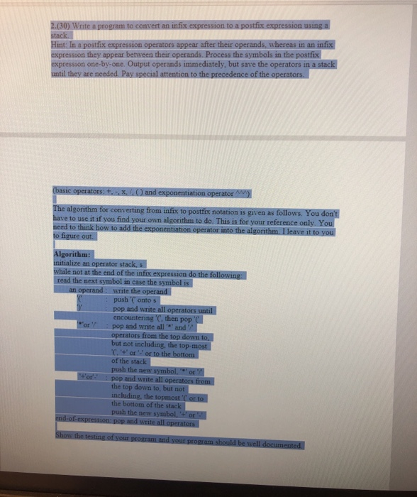 Solved 2.(30) Write a program to convert an infix expression | Chegg.com