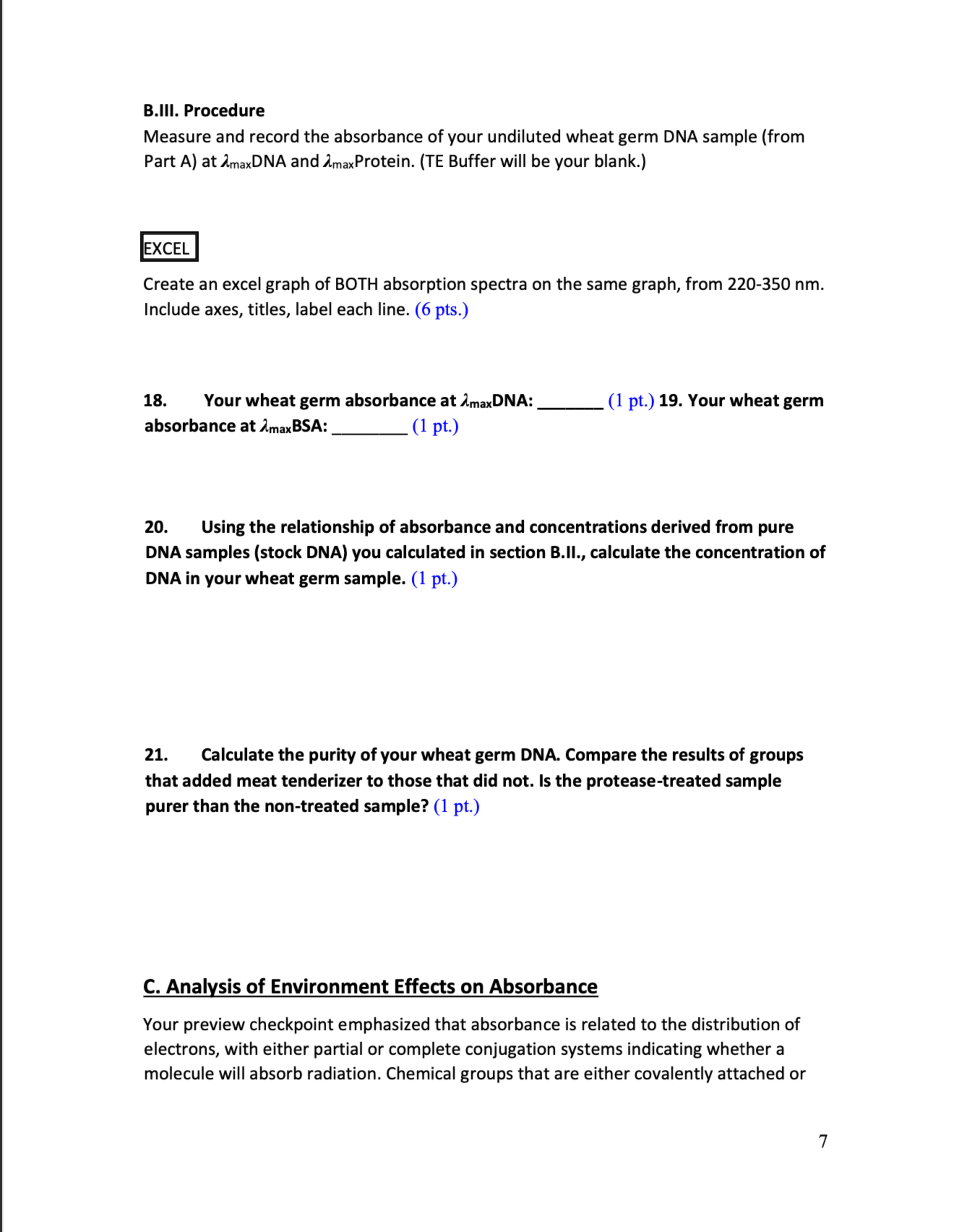 Solved B.III. ProcedureMeasure and record the absorbance of | Chegg.com
