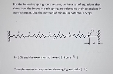 Solved For the following spring force system, derive a set | Chegg.com