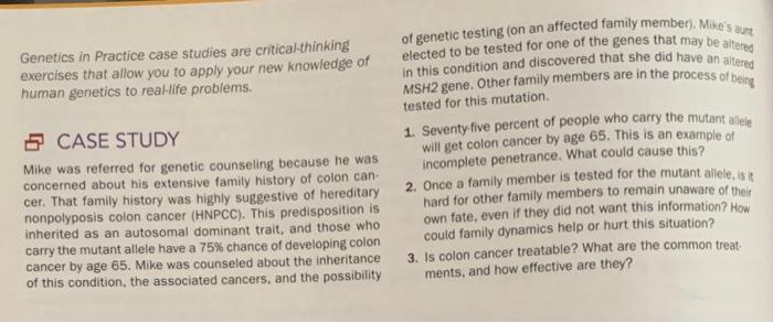 Solved Genetics in Practice case studies are | Chegg.com