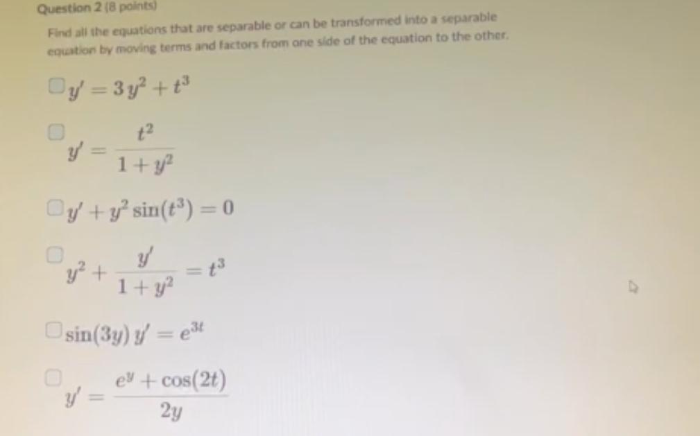 Solved Question 2 (8 points)Find all the equations that are | Chegg.com Solved Question 2 (8 points)Find all the equations that are | Chegg.com