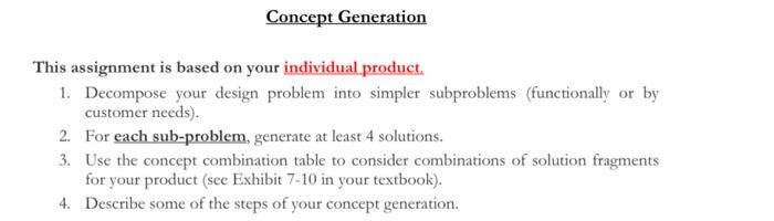 Concept Generation This assignment is based on your | Chegg.com